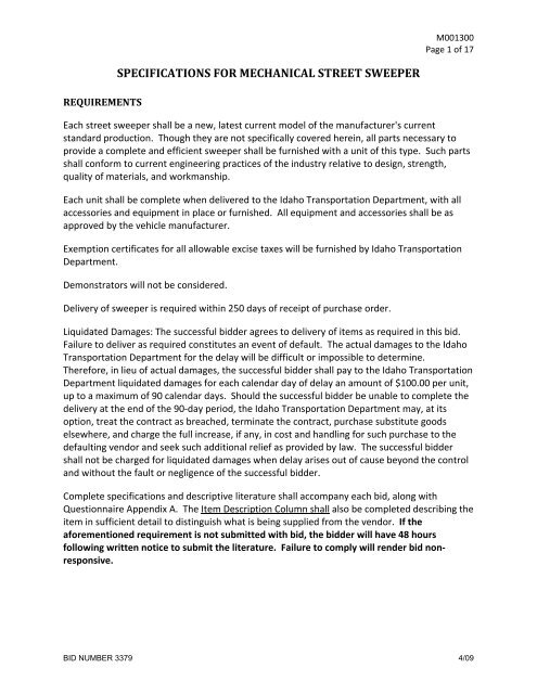 specifications for mechanical street sweeper - MetroQuip