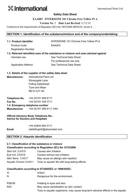 International Paint Ltd. Safety Data Sheet EAA003 INTERZONE 101 ...