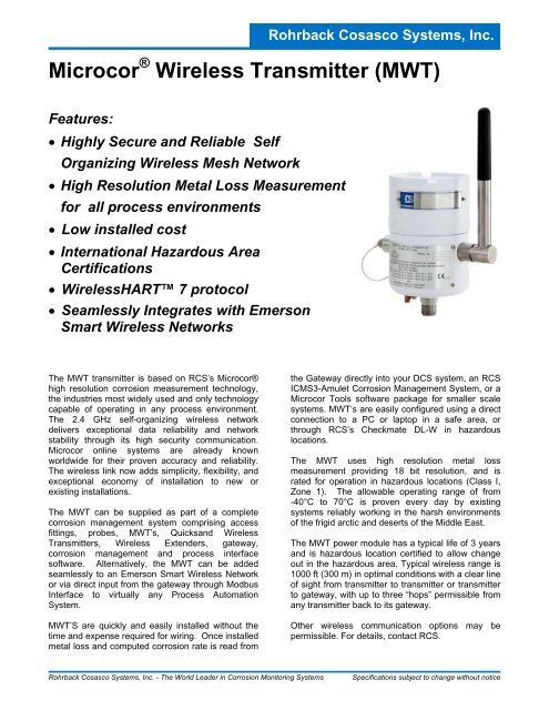 Microcor Wireless Transmitter (MWT) - Rohrback Cosasco Systems