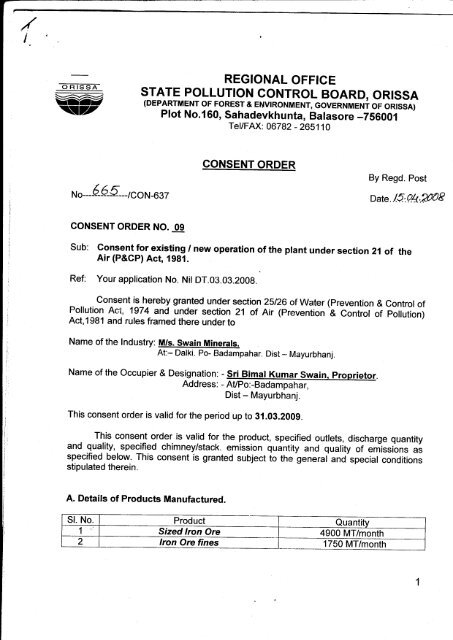 REGIONAL OFFICE STATE POLLUTION CONTROL BOARD ...