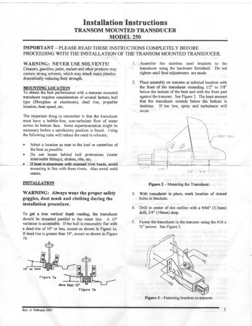 Radarsonics Transducer Mounting - Fish Hawk Electronics, Inc.