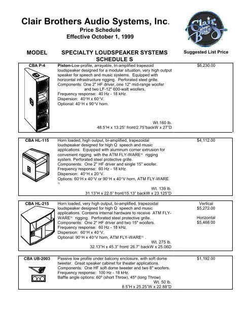 Clair Brothers Audio Systems, Inc. - Soundkat.com