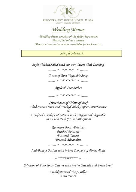 Wedding Menus - Knockranny House Hotel