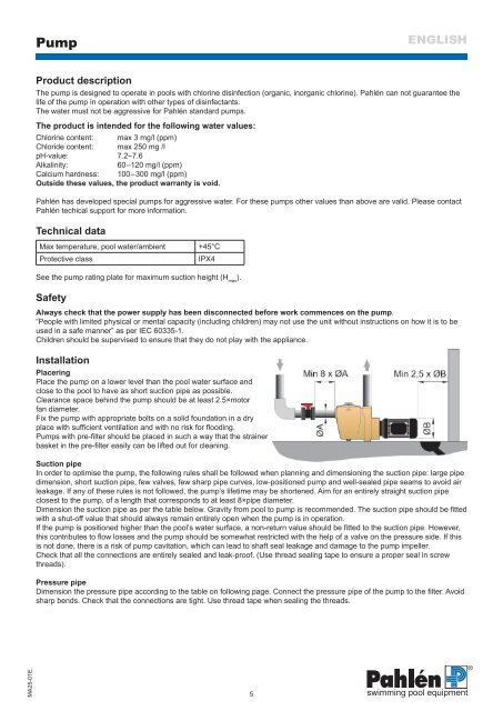 Manual pool pump P2000 - Pahlen