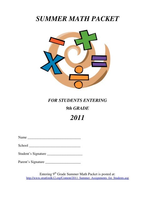 SUMMER MATH PACKET 2011 - Stratford Board of Education