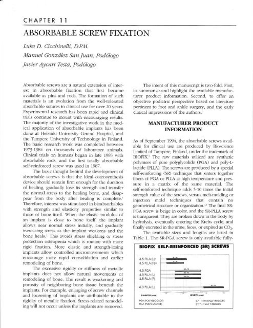 Absorbable Screw Fixation - The Podiatry Institute