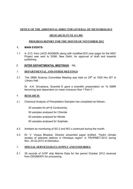 OFFICE OF THE ADDITIONAL DIRECTOR GENERAL ... - (IMD), Pune