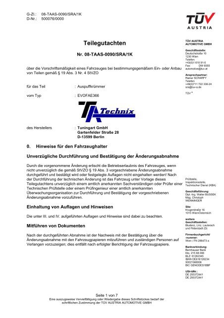 Teilegutachten - TA-TECHNIX