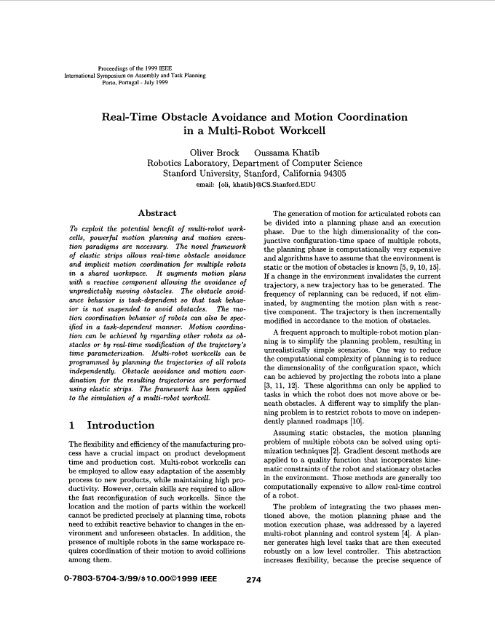 Real Time Obstacle Avoidance And Motion Coordination In Robotics 4028