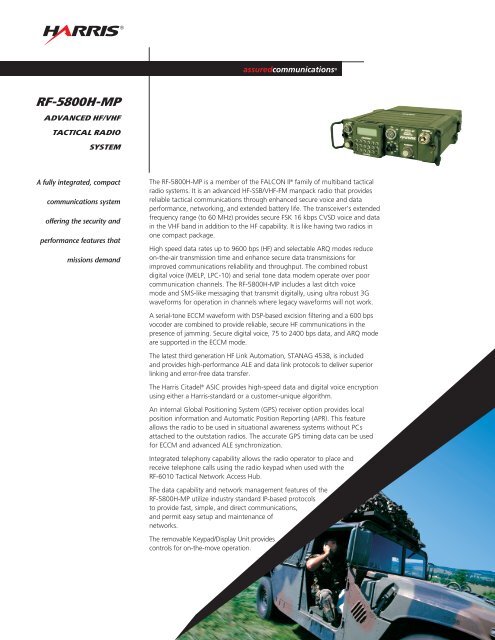 RF-5800H-MP Advanced HF/VHF Tactical Radio System - Harris RF ...