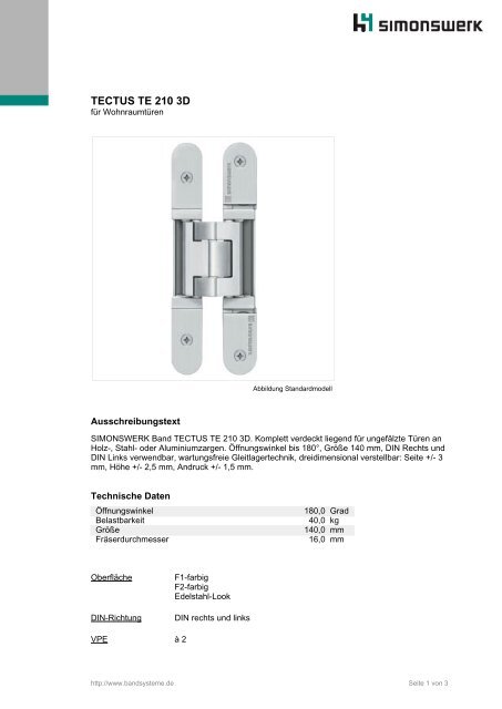 TECTUS TE 210 3D - TECTUS Concealed Hinges from Simonswerk