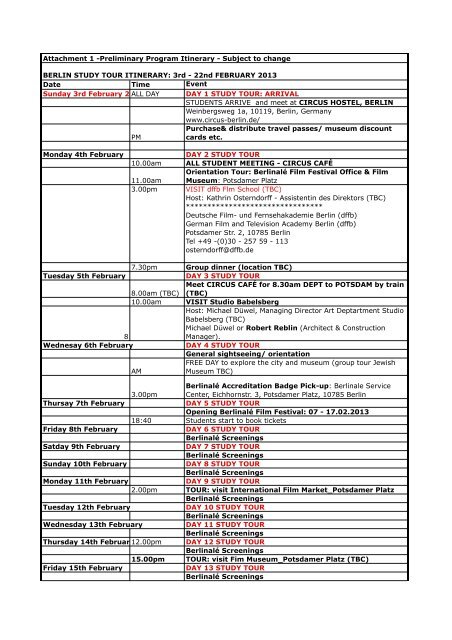 Study Tour Itinerary