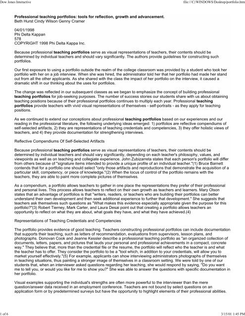 Professional teaching portfolios: tools for reflection ... - Educate.vt.edu