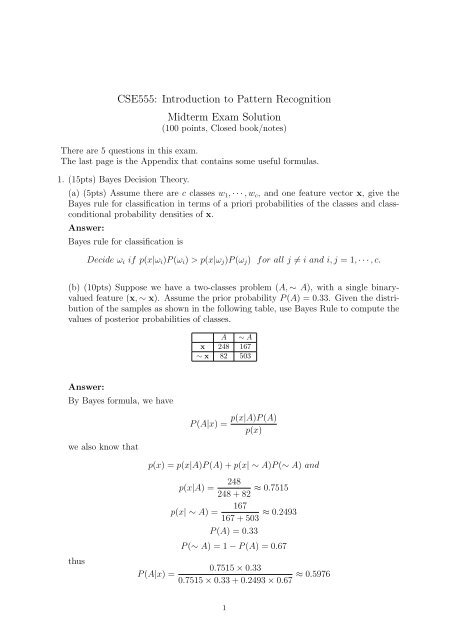 Cse555 Introduction To Pattern Recognition Midterm Cedar
