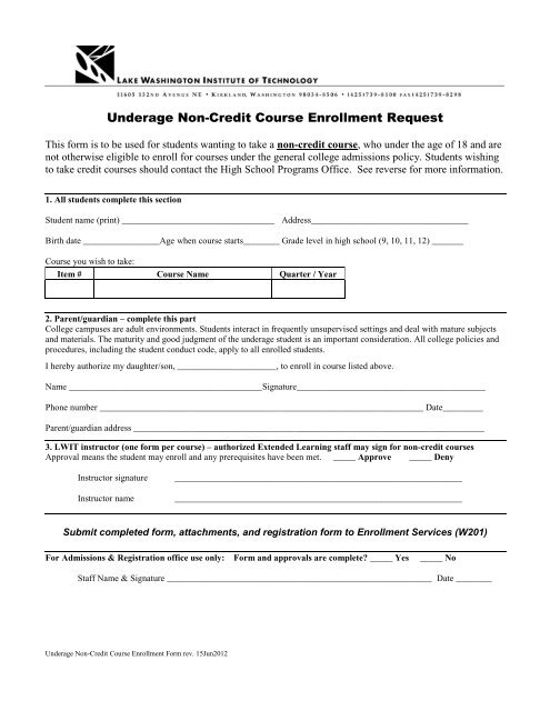 Underage Enrollment Form