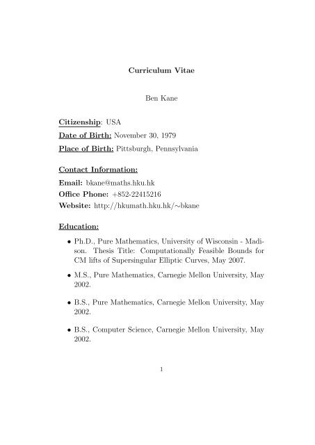 CV (long) - The University of Hong Kong