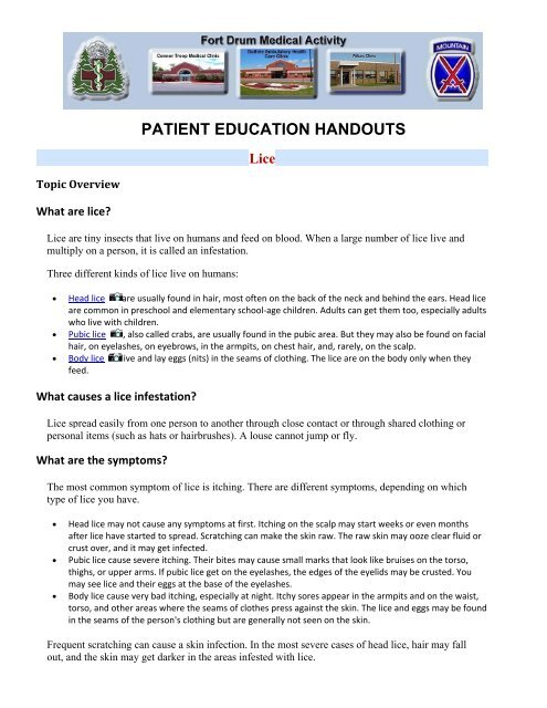 PATIENT EDUCATION HANDOUTS Lice