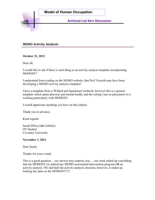 MOHO Activity Analysis