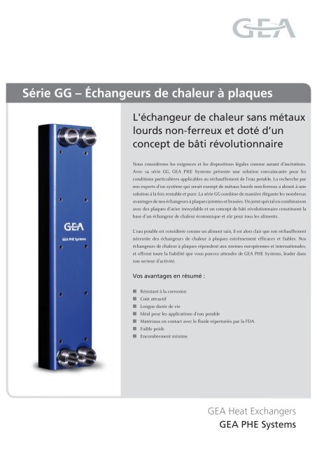 SÃ©rie GG â Ã changeurs de chaleur Ã plaques - GEA PHE Systems