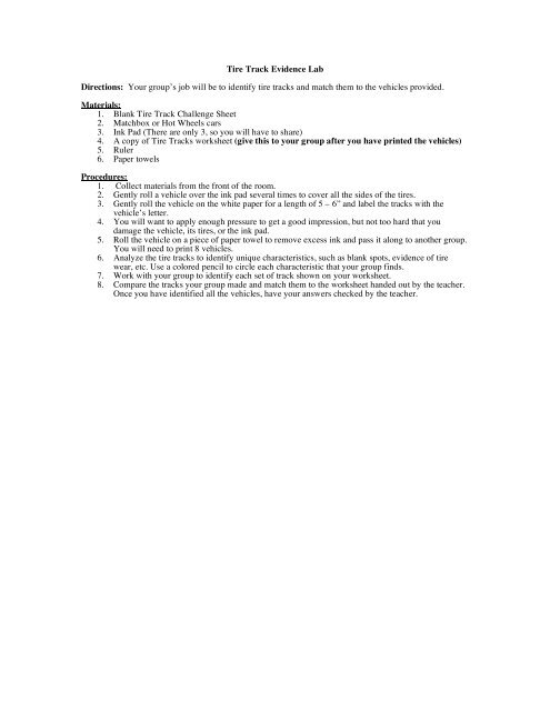 Tire Track Evidence Lab Directions: Your ... - The Forensic Teacher