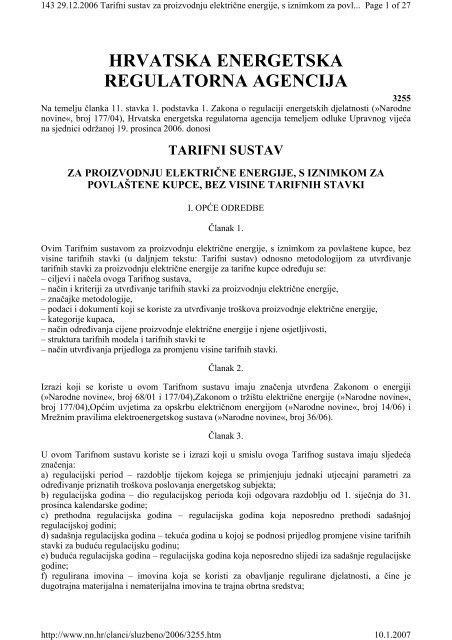 Tarifni sustav za proizvodnju električne energije - HEP Grupa
