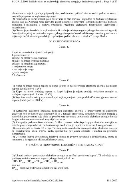 Tarifni sustav za proizvodnju električne energije - HEP Grupa