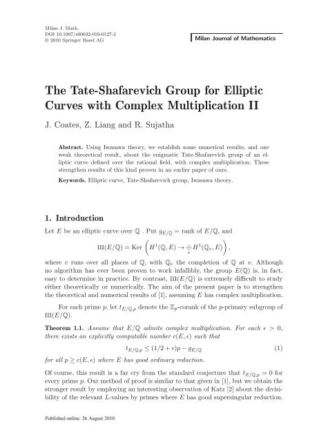 The Tate-Shafarevich Group for Elliptic Curves with Complex ...