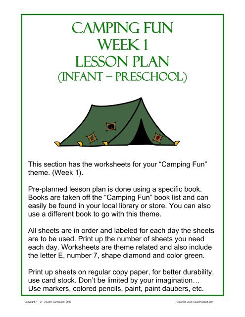 Camping Fun Week 1 Lesson plan - 1 - 2 - 3 Learn Curriculum