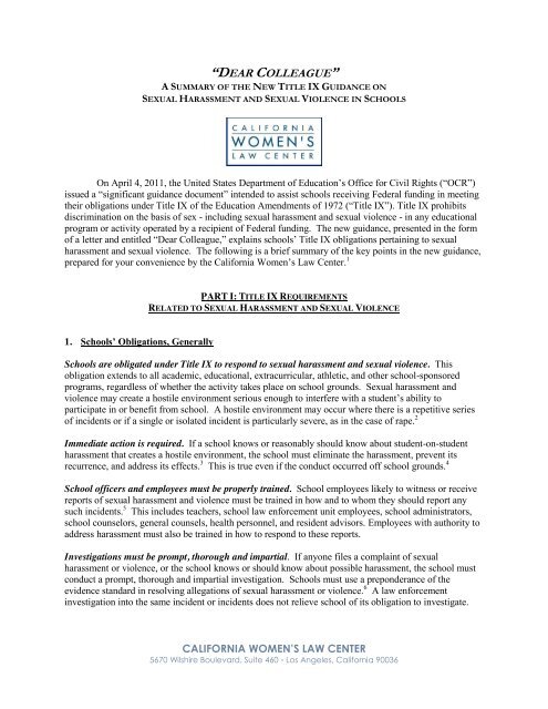 Sexual Harassment and Violence in Schools: What Title IX Requires