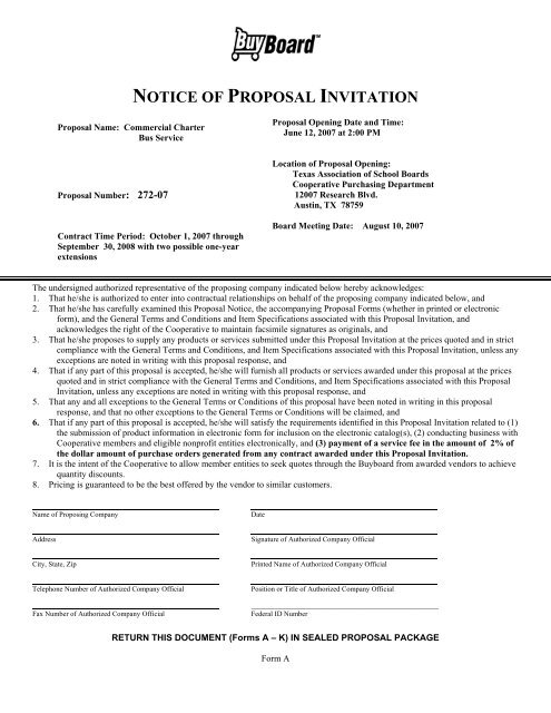 NOTICE OF PROPOSAL INVITATION - BuyBoard