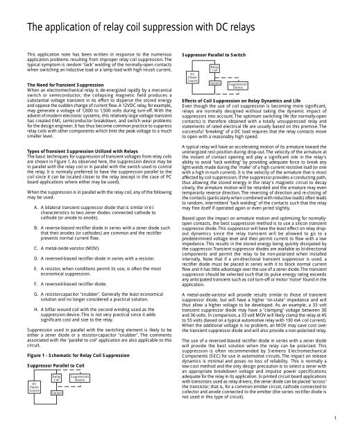 The application of relay coil suppression with DC relays - Educypedia