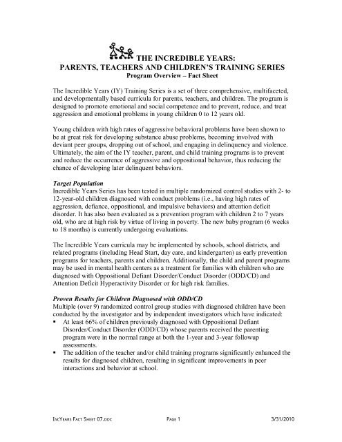 Program overview â fact sheet - The Incredible Years