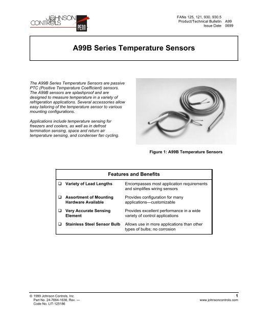 A99B Series Temperature Sensors Product Technical Bulletin