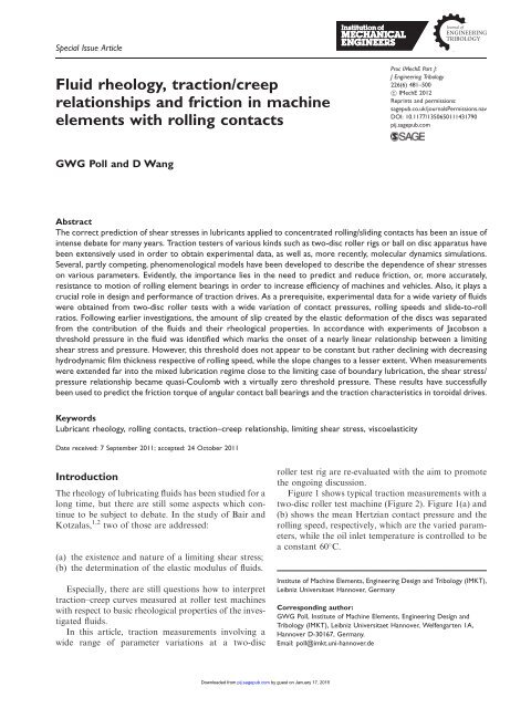 Fluid rheology, traction/creep relationships and friction in machine ...