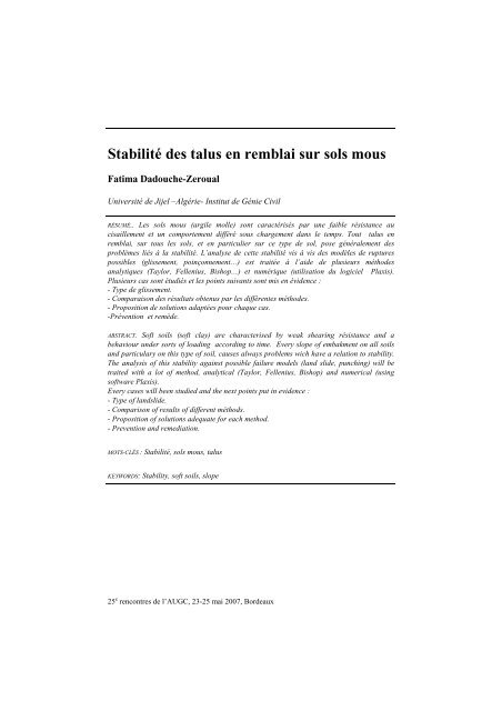 Stabilité des talus en remblai sur sols mous - IUT Bordeaux 1...