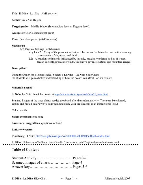 El Nino-La Nina Activity with the AMS Slide Charts