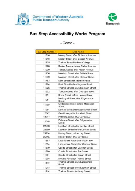 Bus Stop Accessibility Works Program - Transperth
