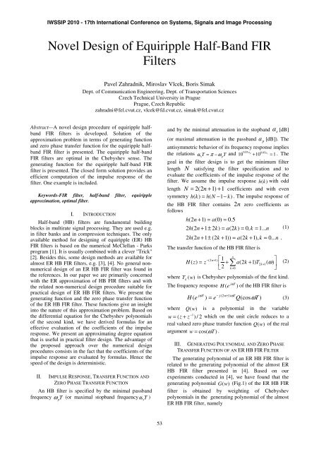 Novel Design of Equiripple Half-Band FIR Filters - crEAct.eve