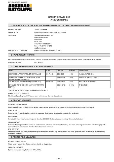 SAFETY DATA SHEET ARBO 2020 BASE - Resapol