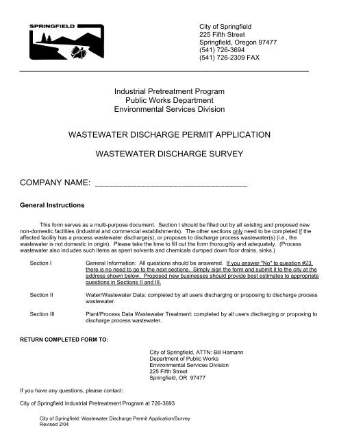 wastewater discharge permit application ... - City of Springfield