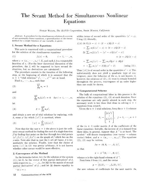 The Secant Method For Simultaneous Nonlinear Equations