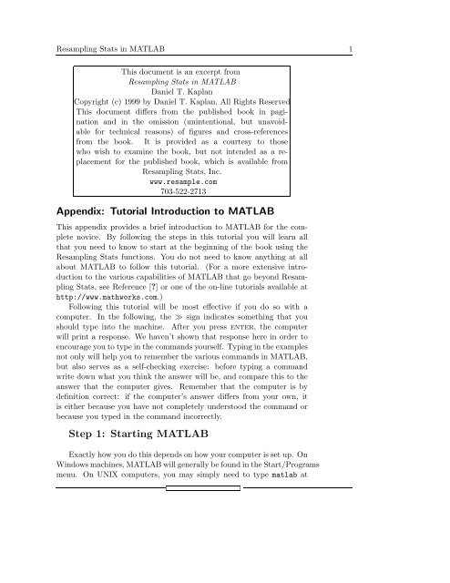 Tutorial Introduction To Matlab Step 1 Resampling Stats
