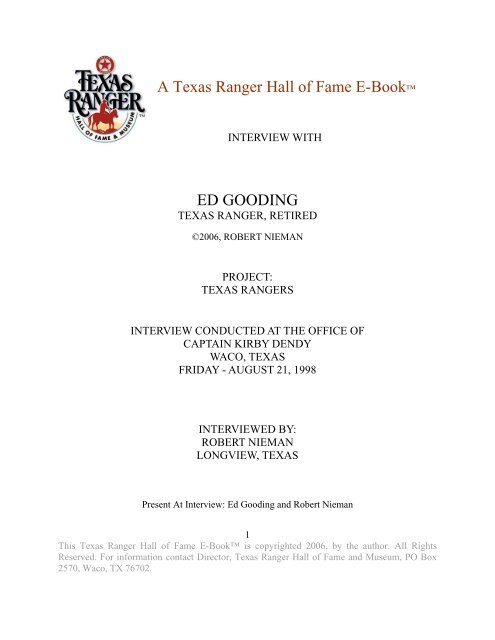 Gooding, Ed - Texas Ranger Hall of Fame and Museum