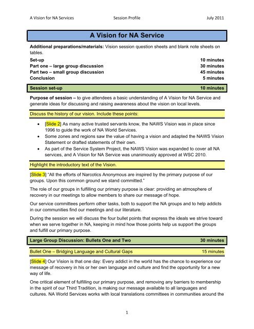 A Vision for NA Service - Narcotics Anonymous