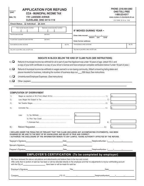 APPLICATION FOR REFUND - CCA - Cleveland
