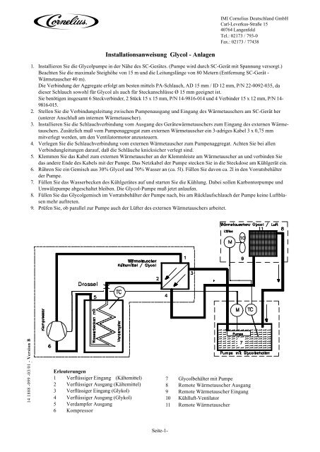 Installationsanweisung Glycol - Anlagen - IMI Cornelius