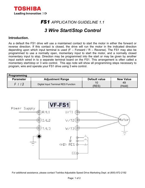 FS1 APPLICATION GUIDELINE 1.1 3 Wire Start/Stop Control - Toshiba