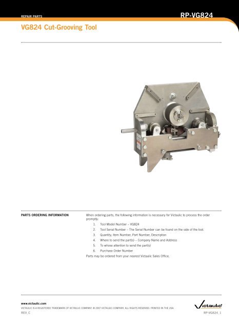 VG824 Cut-Grooving Tool RP-VG824 - Victaulic