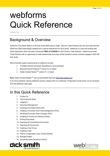 webforms Quick Reference
