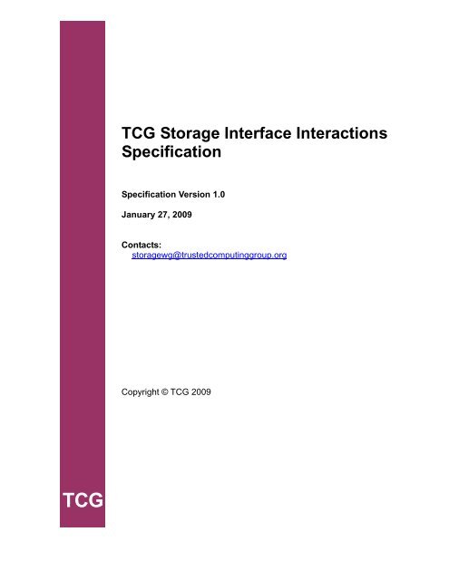 TCG Storage Interface Interactions Specification - Trusted ...